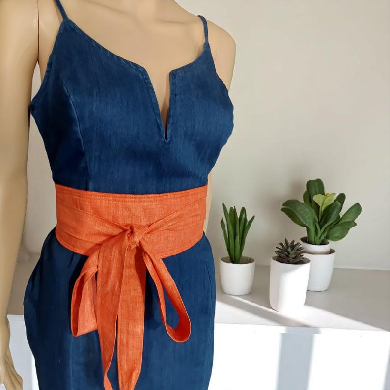 Burnt Orange Linen Obi Belt | Wide Wrap Waist Sash, Adjustable Tie Belt ...
