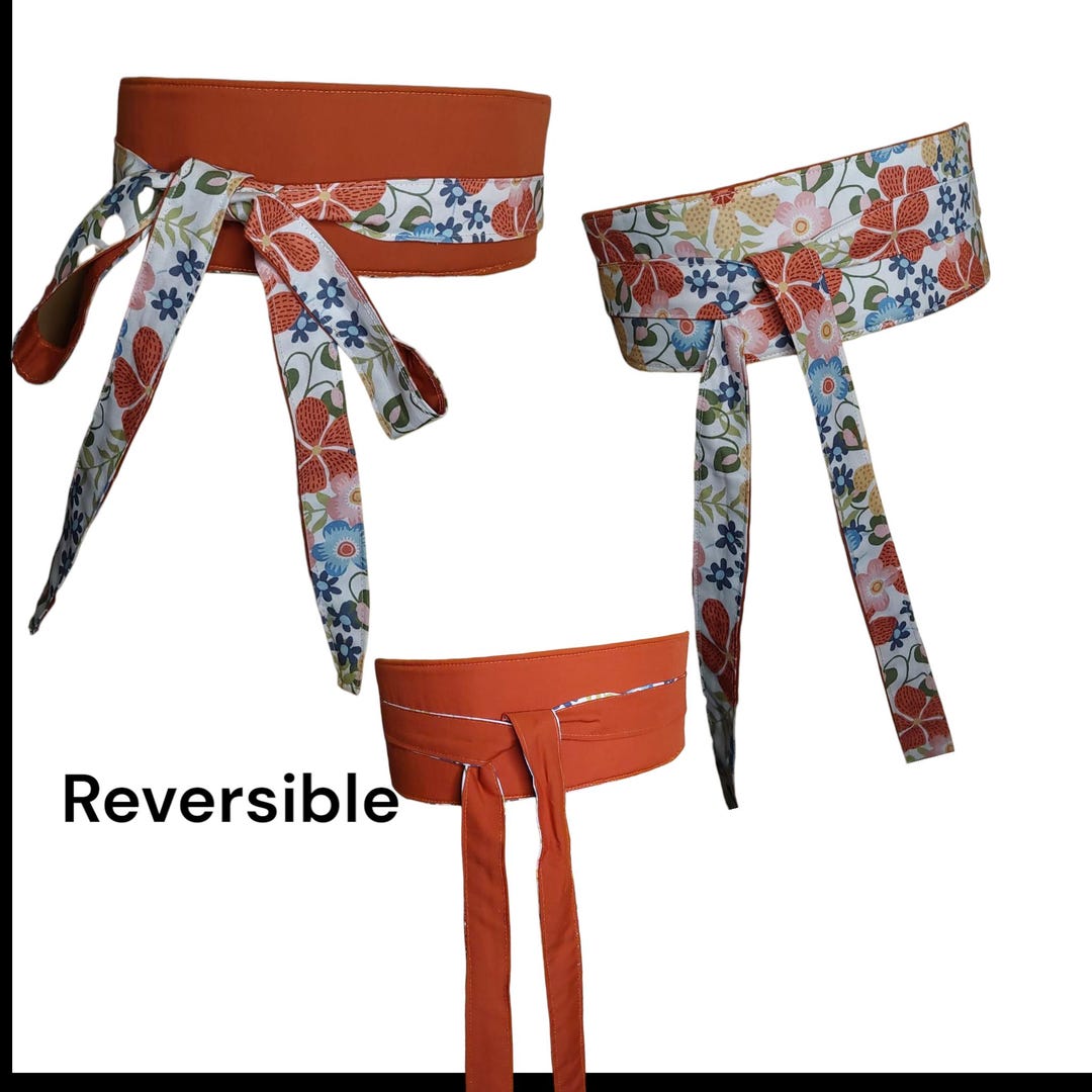 Handmade Floral Obi Belt | Reversible Wrap-around Fabric Waist Belt ...