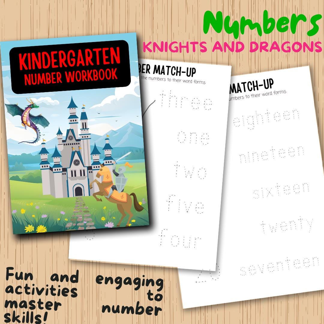 Number Workbook | Knights & Dragons Themed Printable for Kids | 8-page ...