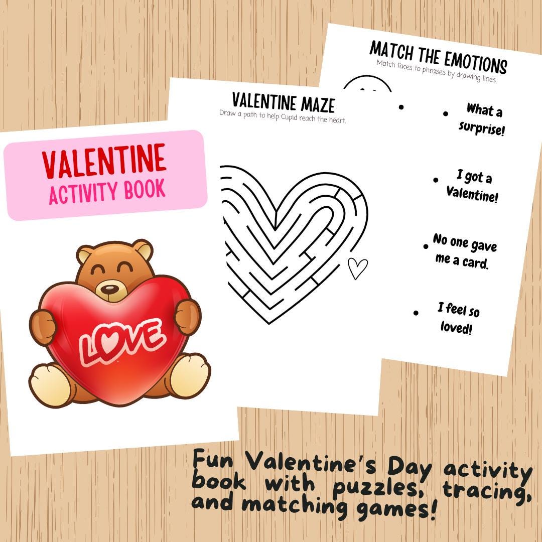 Valentine's Day Activity Book for Kids | Fun Printable Workbook - Etsy
