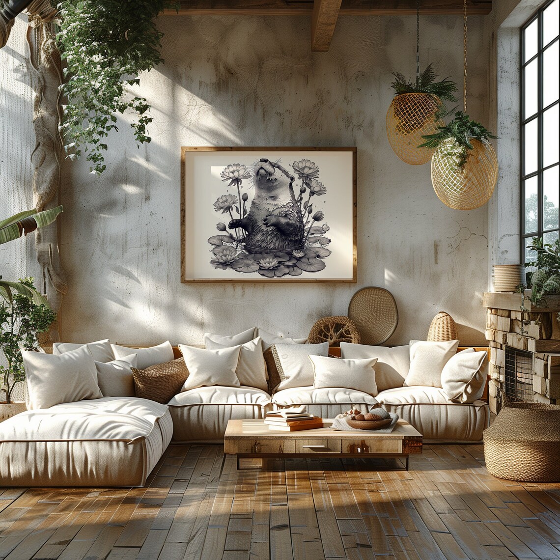 Adorable Otter Digital Art Print | Enchanting Woodland Animal ...