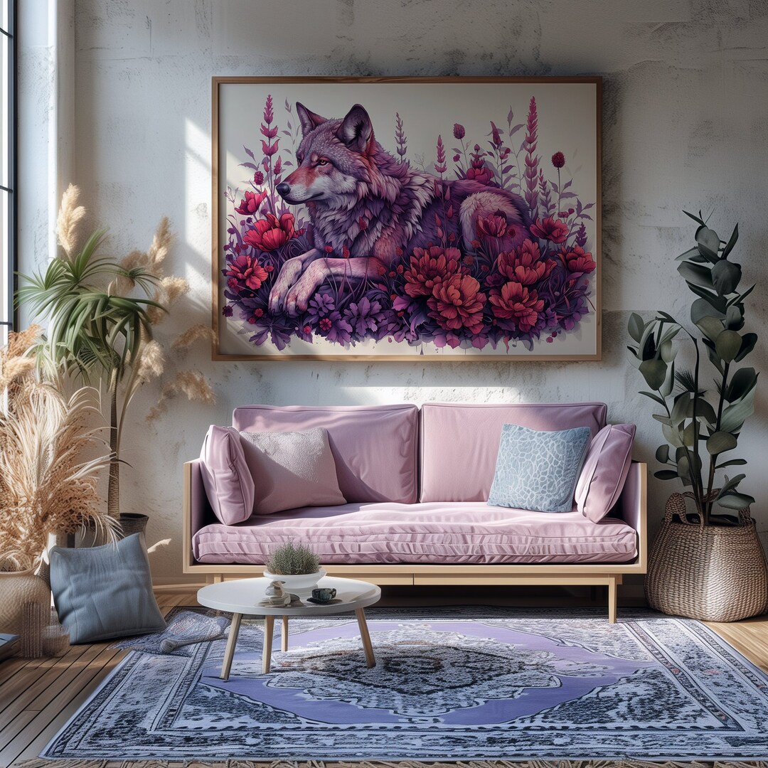 Majestic Wolf With Flowers Digital Art Print | Enchanting Woodland ...