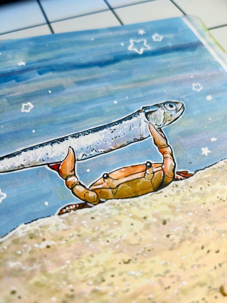 Crab Holding Fish Meme [original Square Artwork] - Etsy