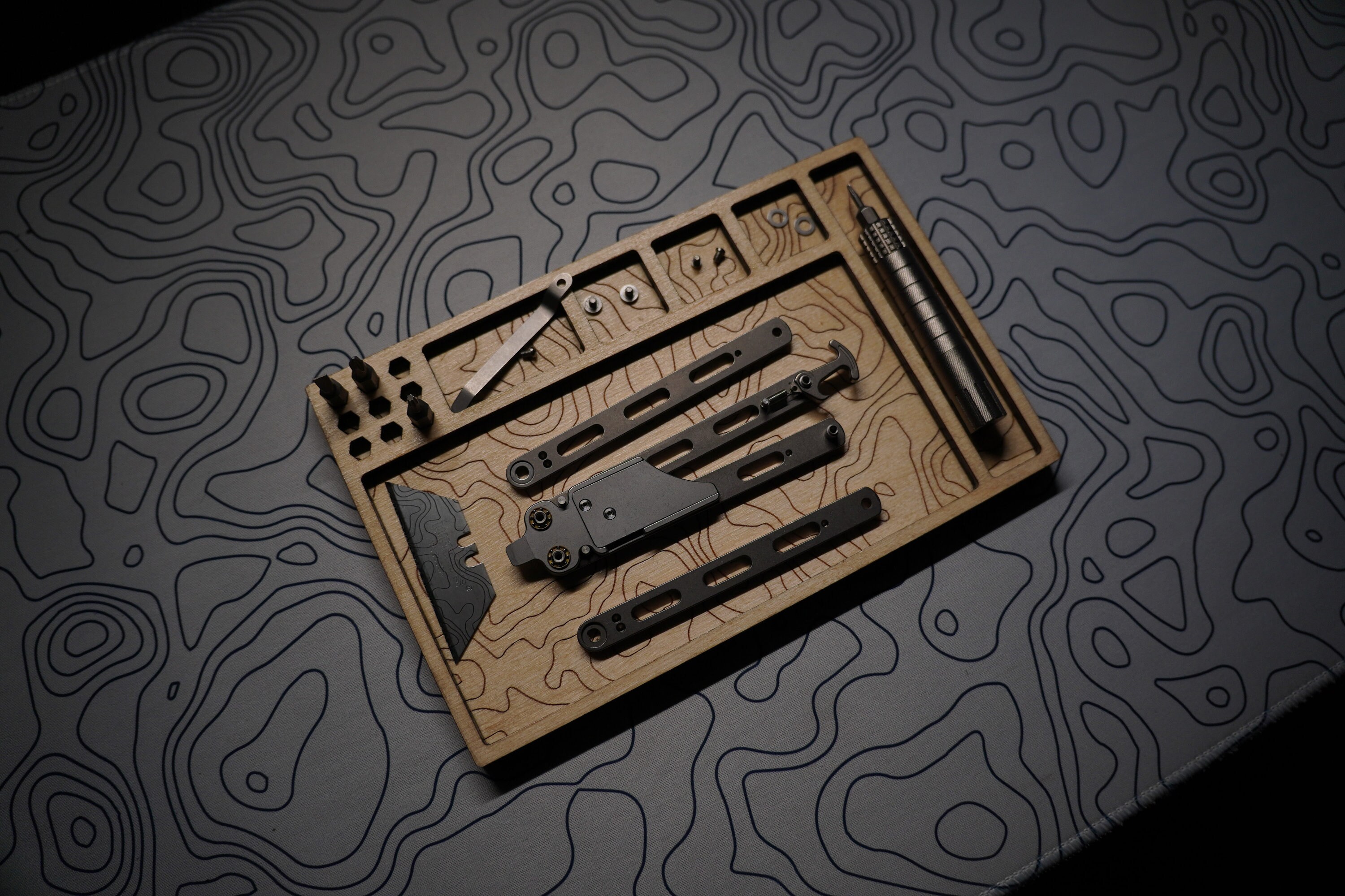 Pro Tray Knife Maintenance Tray Wood Topo Design - Etsy