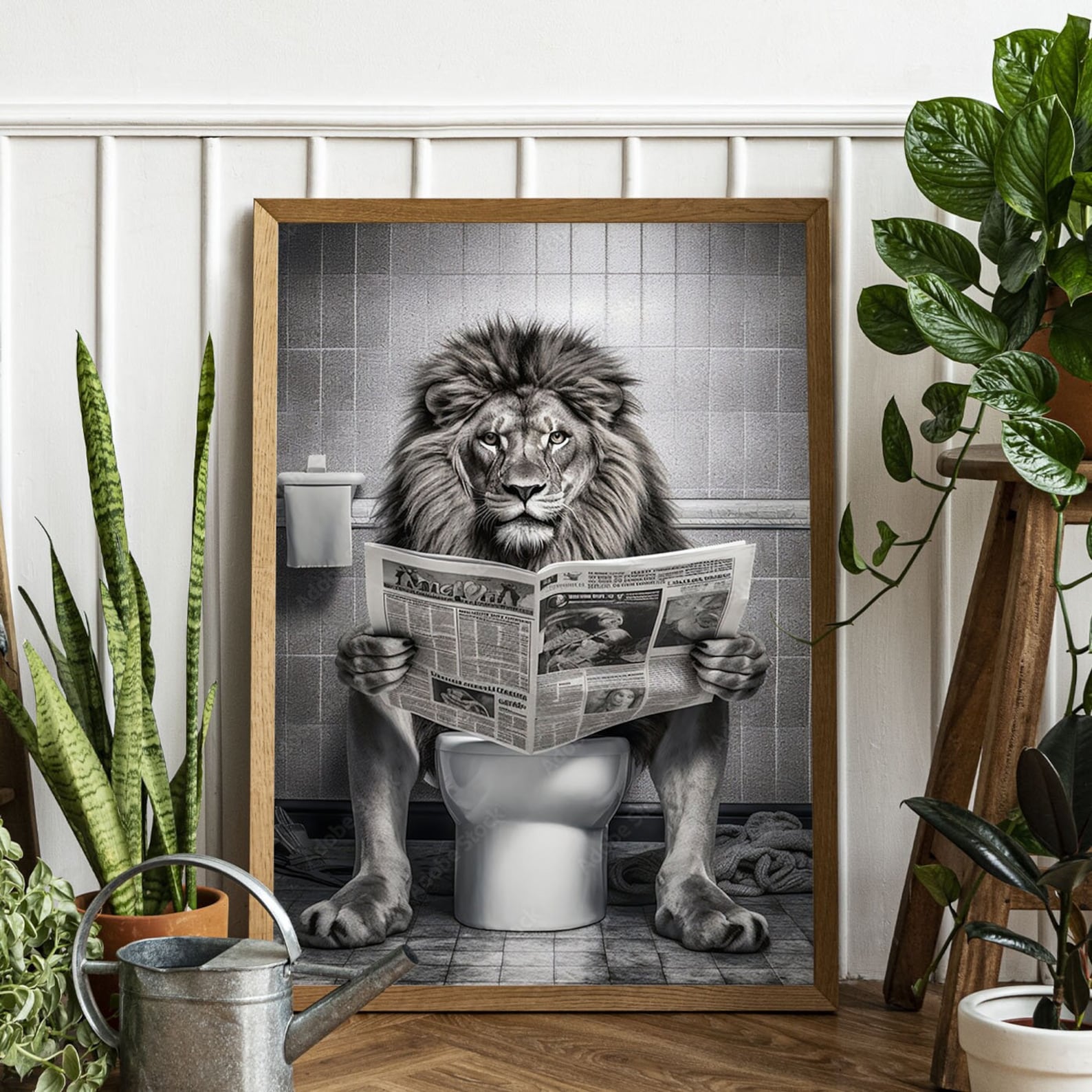 Lion on the Toilet Bathroom Wall Art, Bathroom Kids Art, Bathroom Decor ...