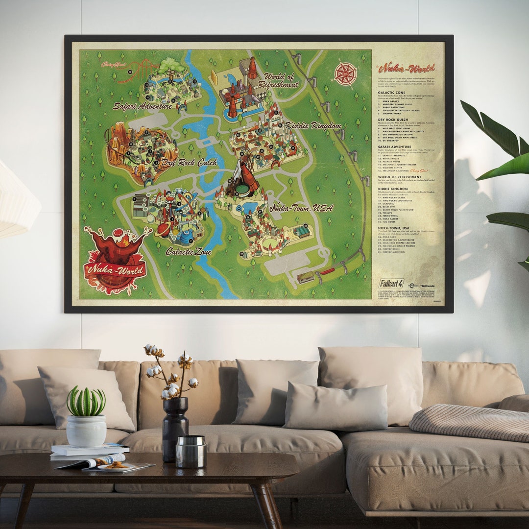Fallout Map Poster, Nuka World Wall Art, Fine Art Print, Game Poster ...
