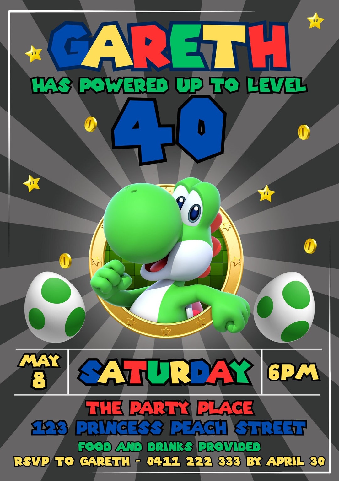 SUPER MARIO - YOSHI Personalised Birthday Invitation - Etsy