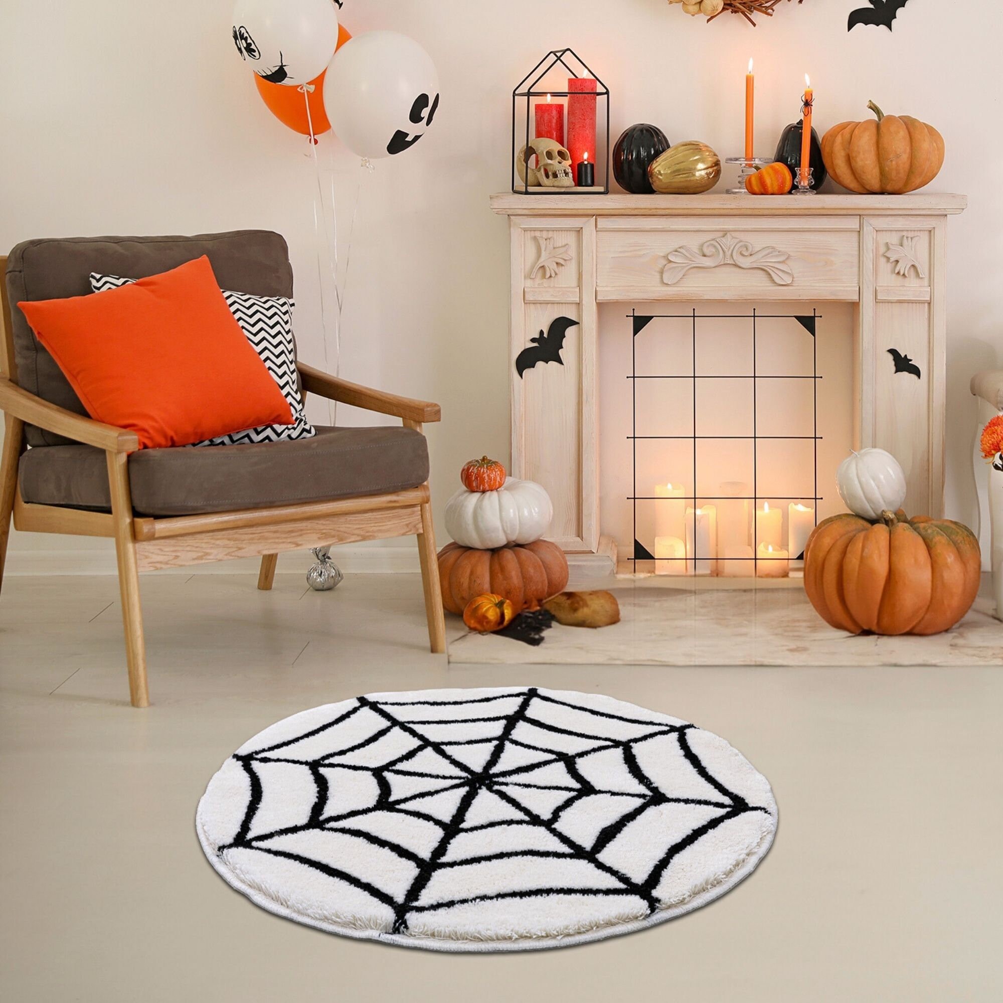 White Spider Web Rug Spooky and Funny Home Decor Tufted Rug Unique Room ...