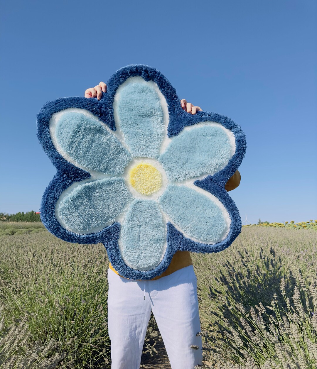 Blue Flower Rug Flower Rug Blue Tufted Rug Housewarming Gift Gifts for ...