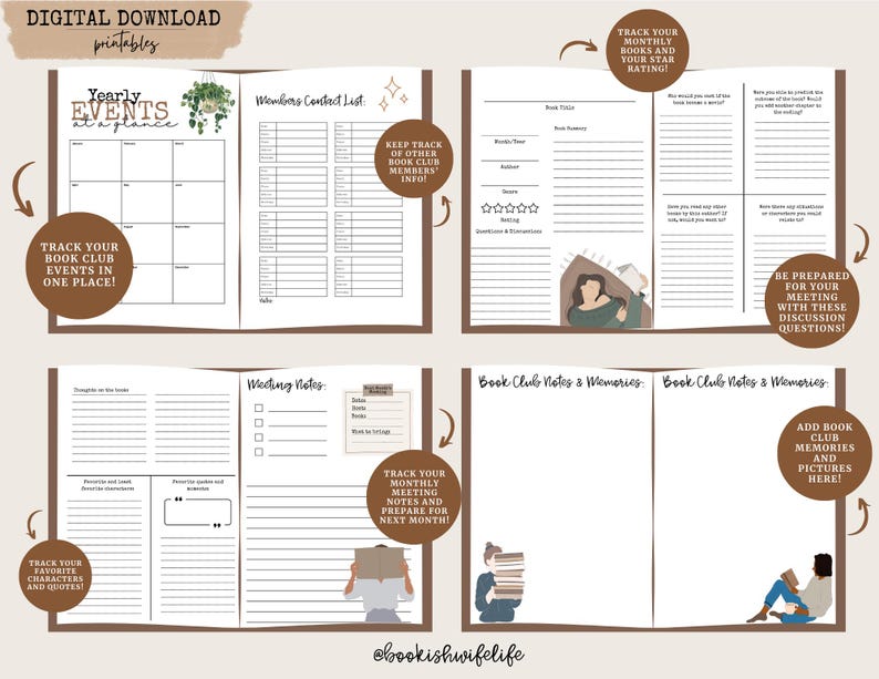Printable Book Club Reading Journal Tracker Boho - Etsy