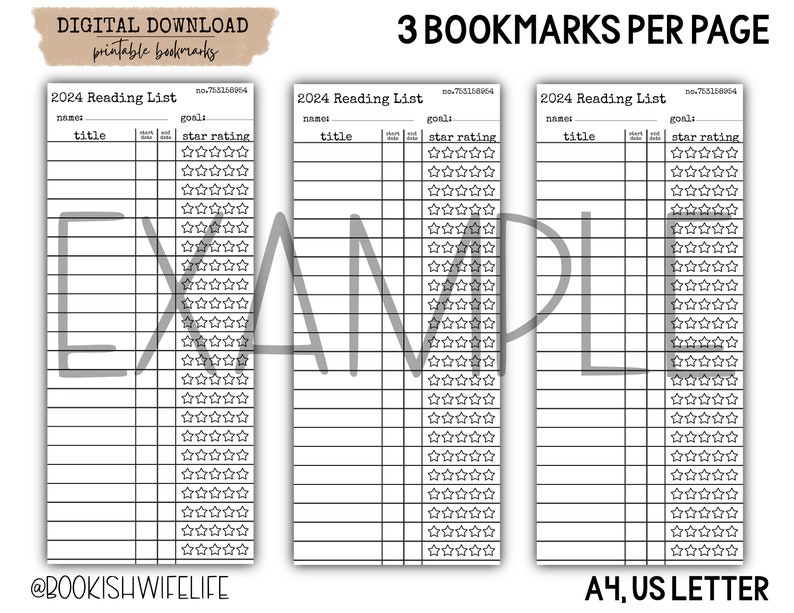 Printable Reading Log Bookmark, Reading Tracker Bookmark, Book Tracker ...