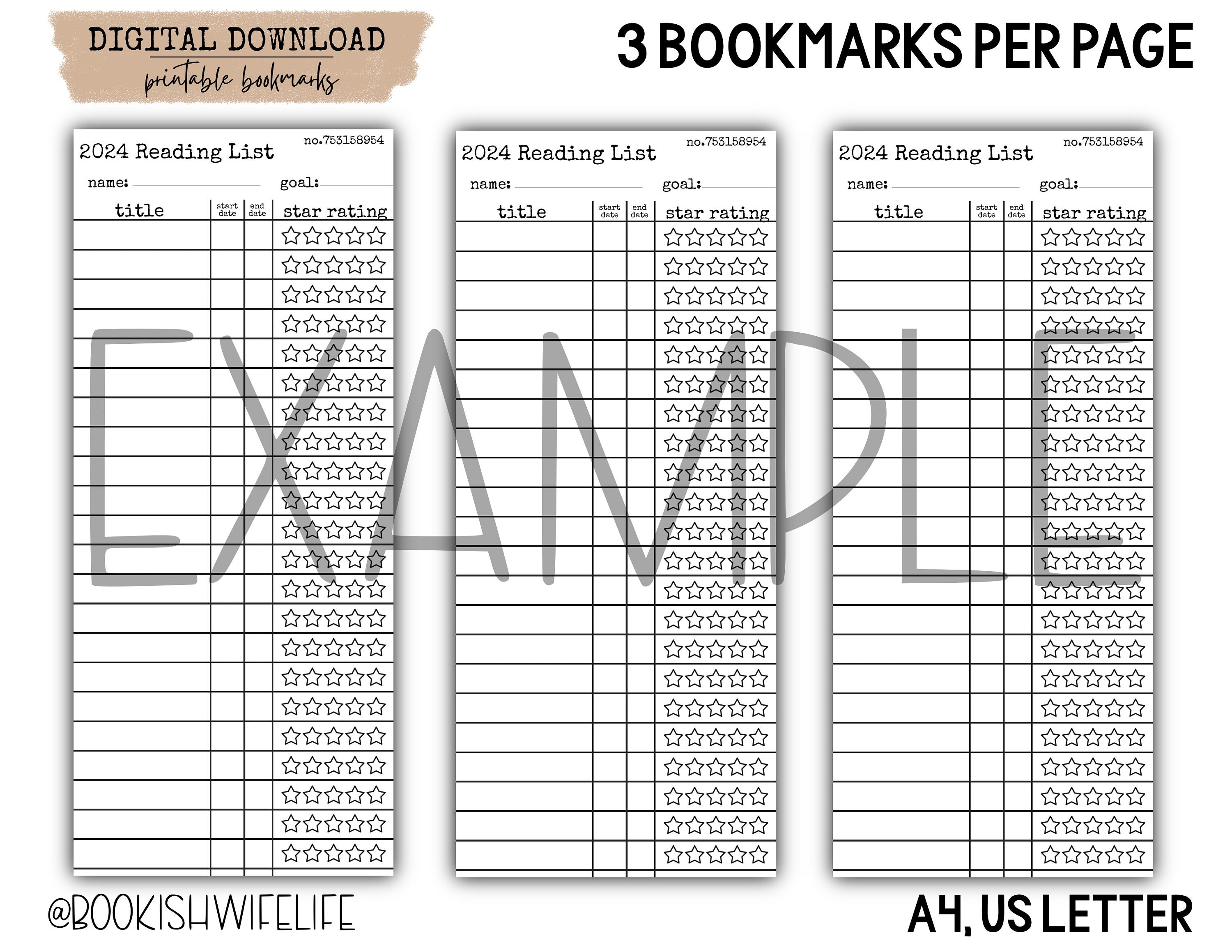 Printable Reading Log Bookmark, Reading Tracker Bookmark, Book Tracker ...