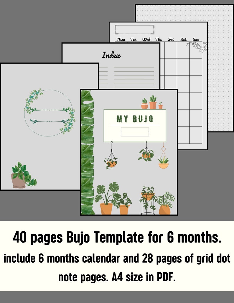 Simple and Green Bujo Template for 6 Months - Etsy