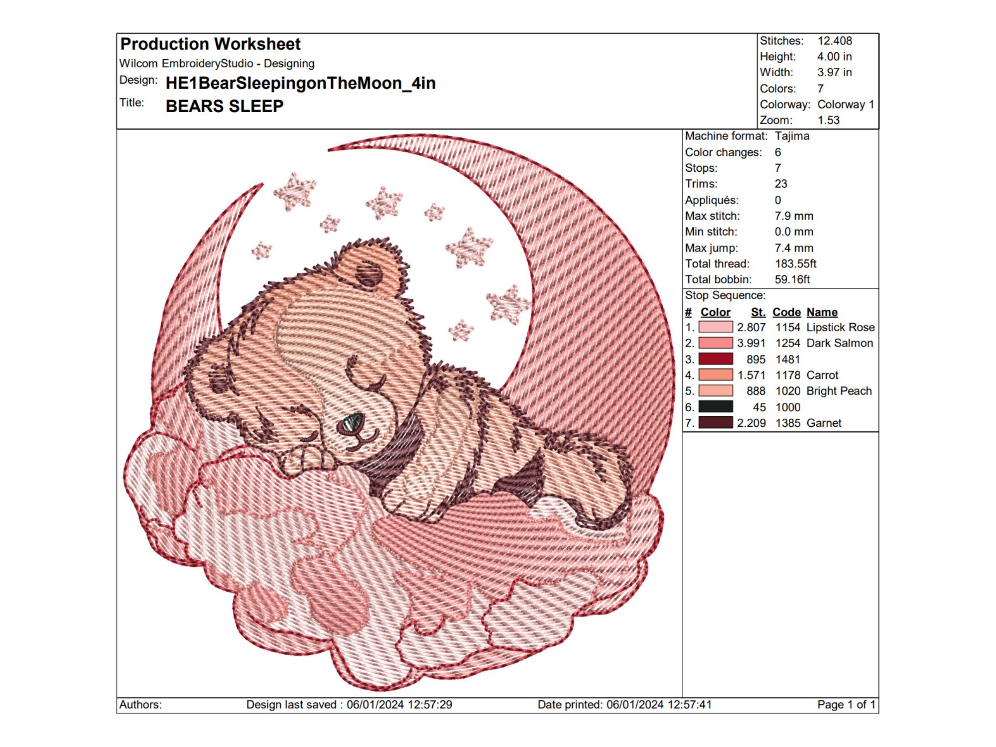 Sleeping Bear Embroidery Designs Baby Shower Gift Machine Embroidery ...