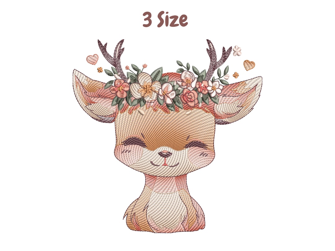 Flower Deer Embroidery Designs | Baby Shower Gift | Machine Embroidery ...