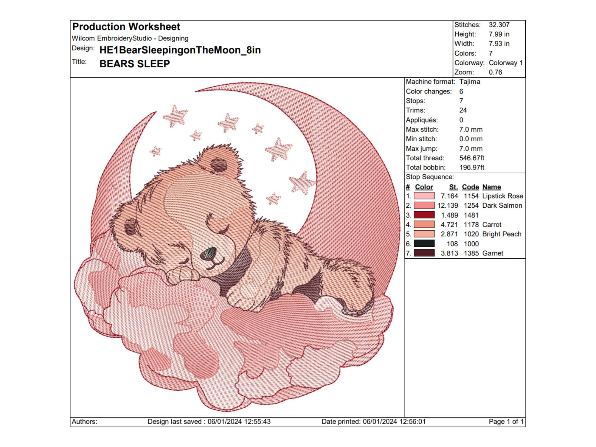 Sleeping Bear Embroidery Designs | Baby Shower Gift | Machine ...