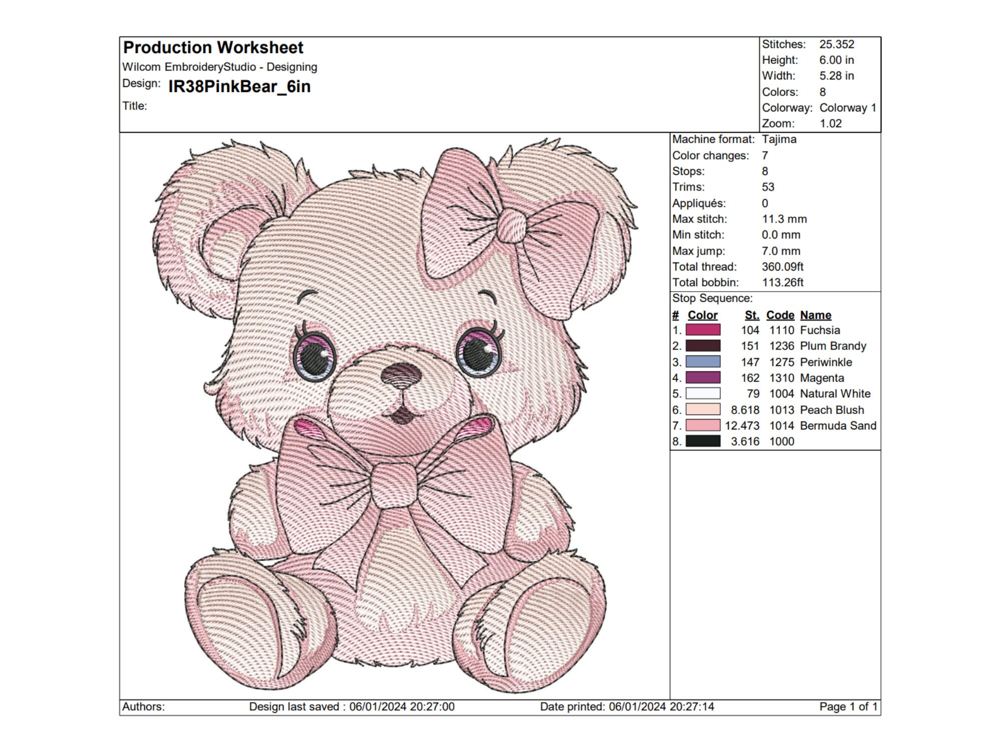 Pink Bear Embroidery Designs Baby Shower Gift Machine Embroidery Design ...