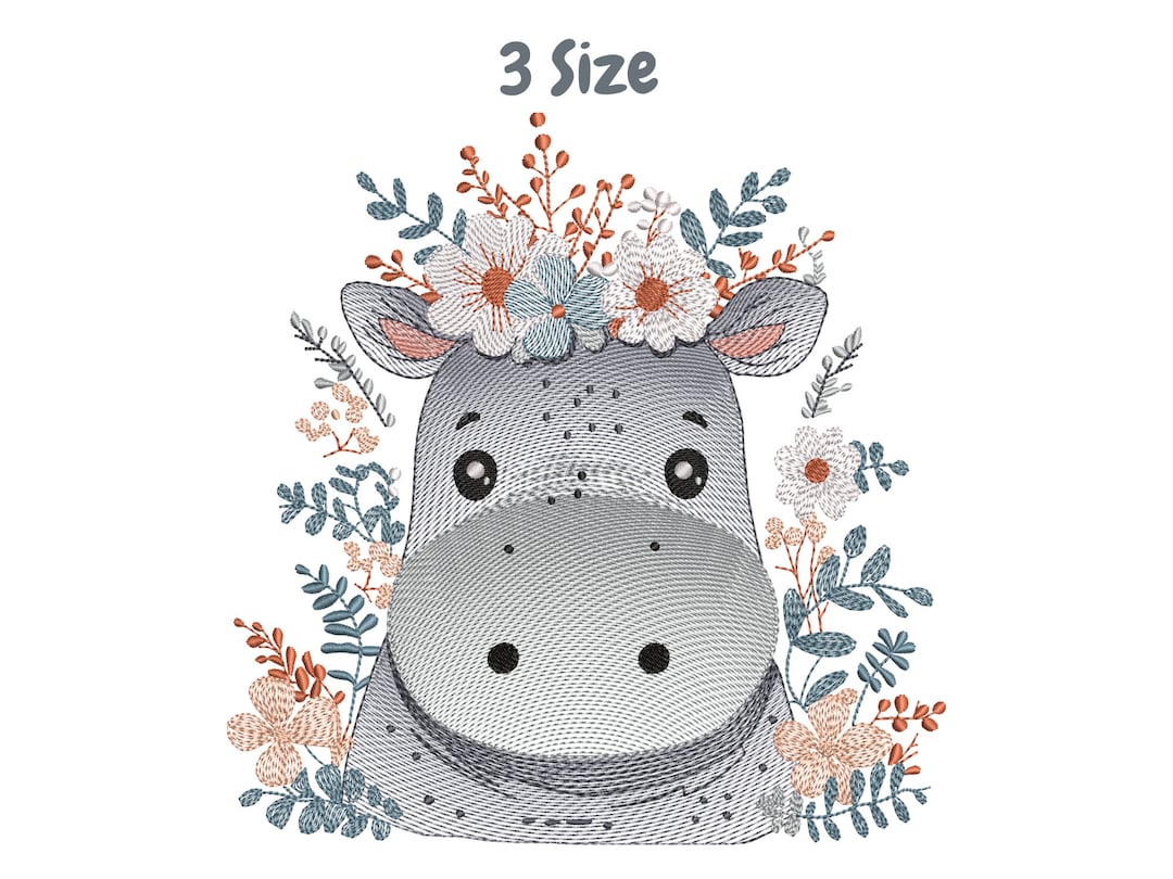 Hippo Flower Embroidery Designs | Baby Shower Gift | Machine Embroidery ...