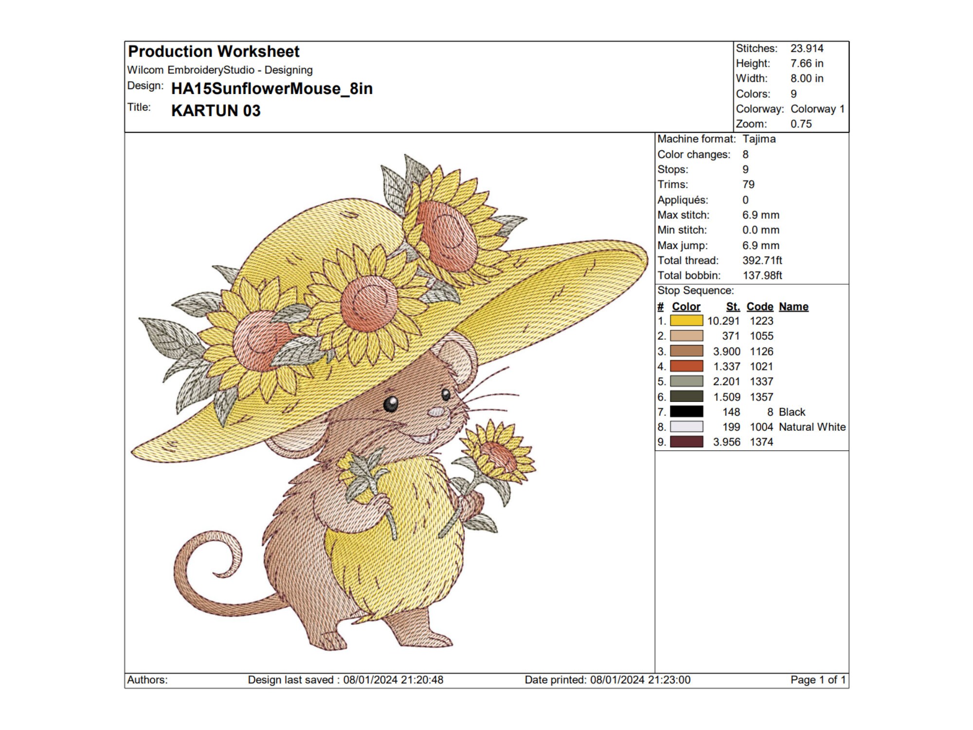 Sunflower Mouse Embroidery Designs Baby Shower Gift Machine Embroidery ...