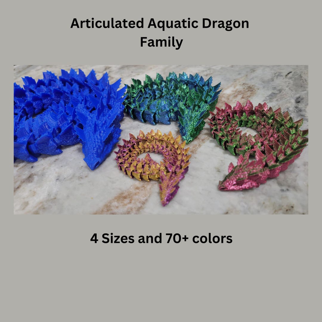 3D Printed Articulated Dragon Fidget Toy Crystal Aquatic Dragon Many ...