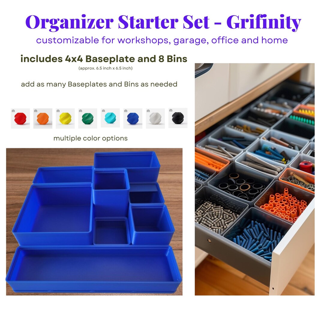 Gridfinity Drawer Organizer 3D Printed Starter Kit for Modular Storage ...