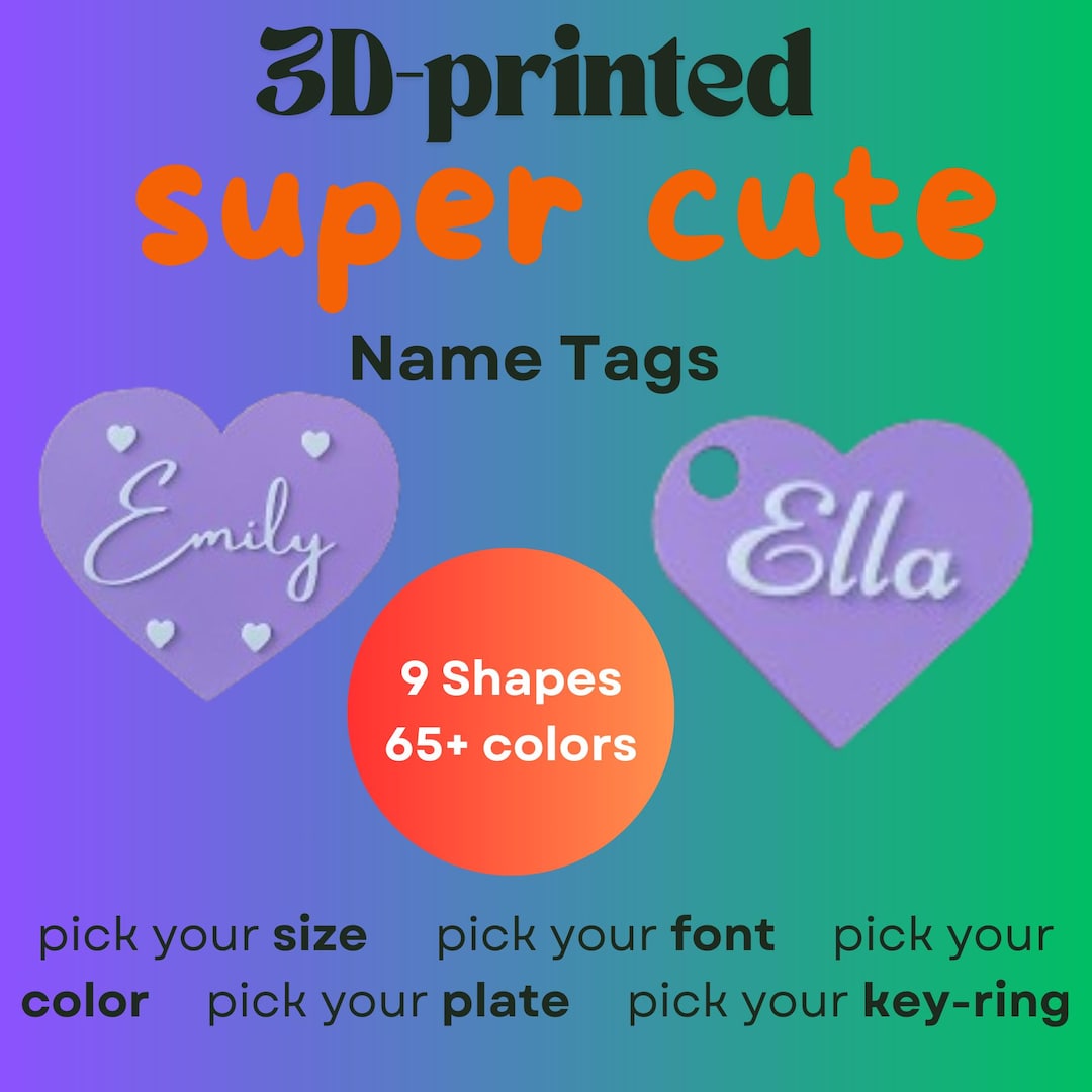 SUPER CUTE Heart Shaped Name Tags Custom 3D Printed Name Tags in Cool ...