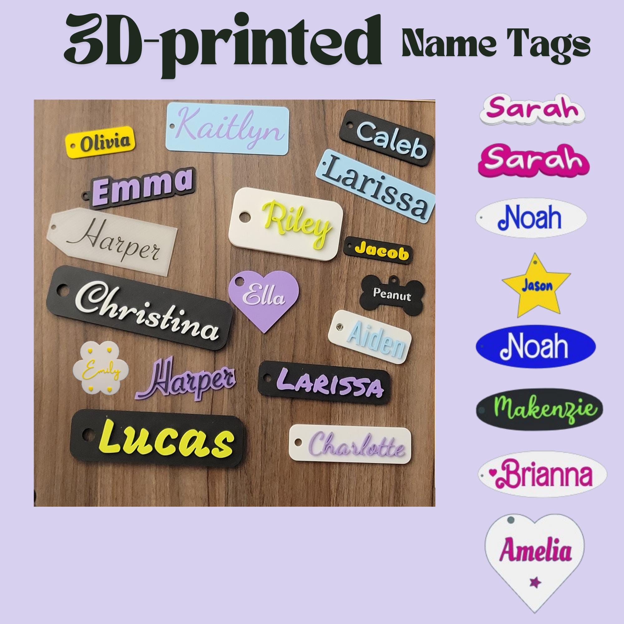 Custom 3D Printed Name Tags in Different Sizes Shapes and Colors for ...