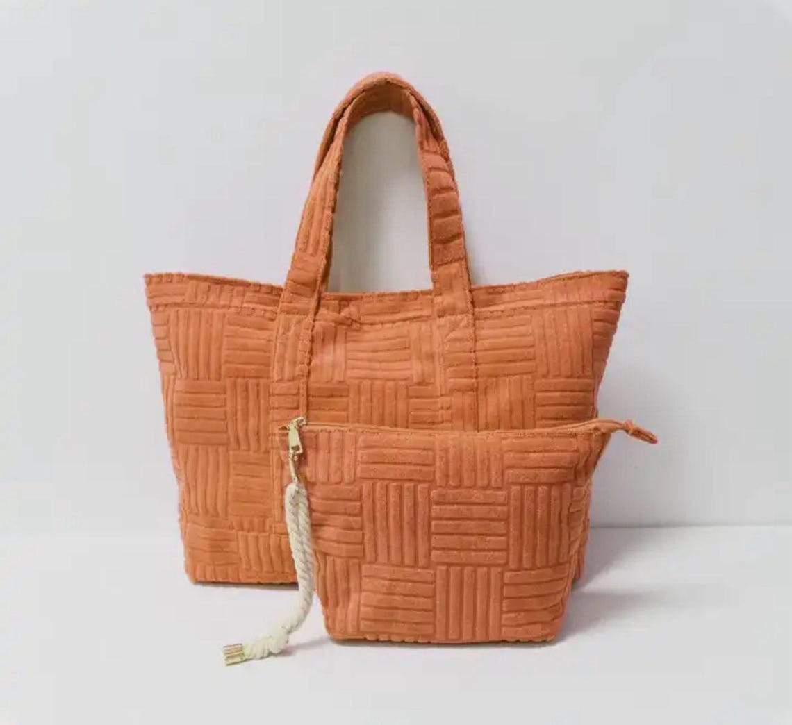 Terry Cloth Tote Bag, Terry Cloth Tote Set, Beach Tote Set, Vacation ...
