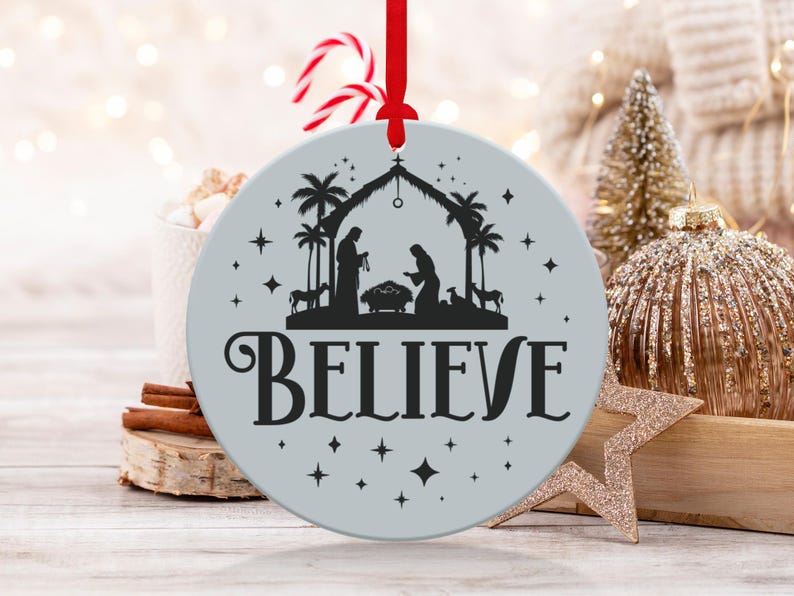 Believe Christmas Nativity Ornaments, Religious Holiday Season ...