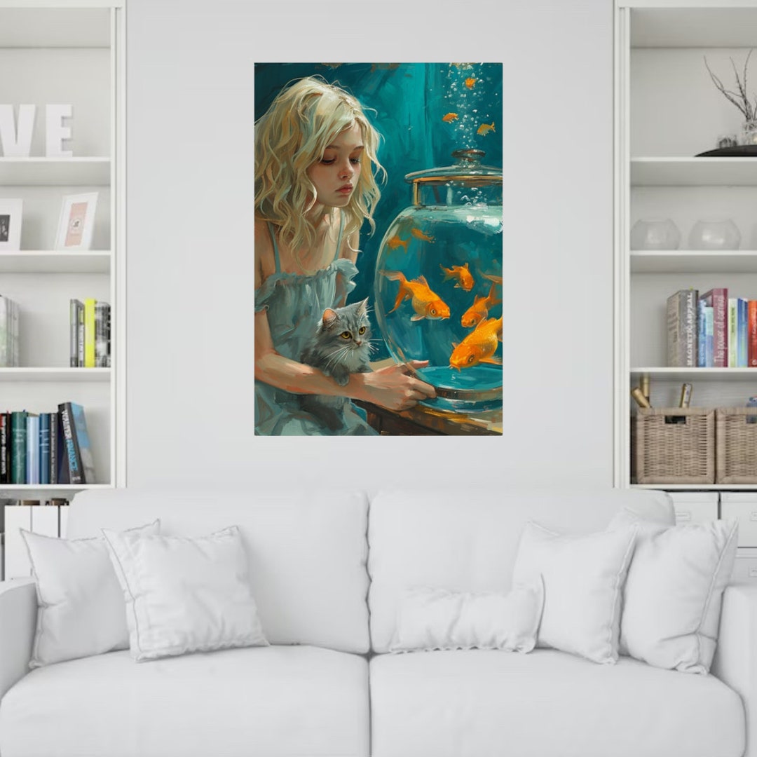 Fantasy Poster Magical Art Aesthetic Design Dreamy Girl and Cat ...