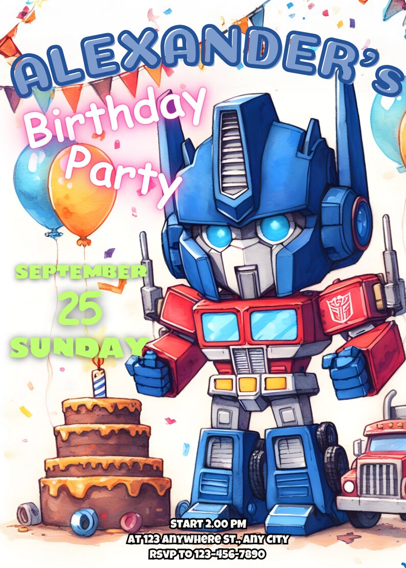 Editable Transformers Birthday Party Invitation Template,transformers ...