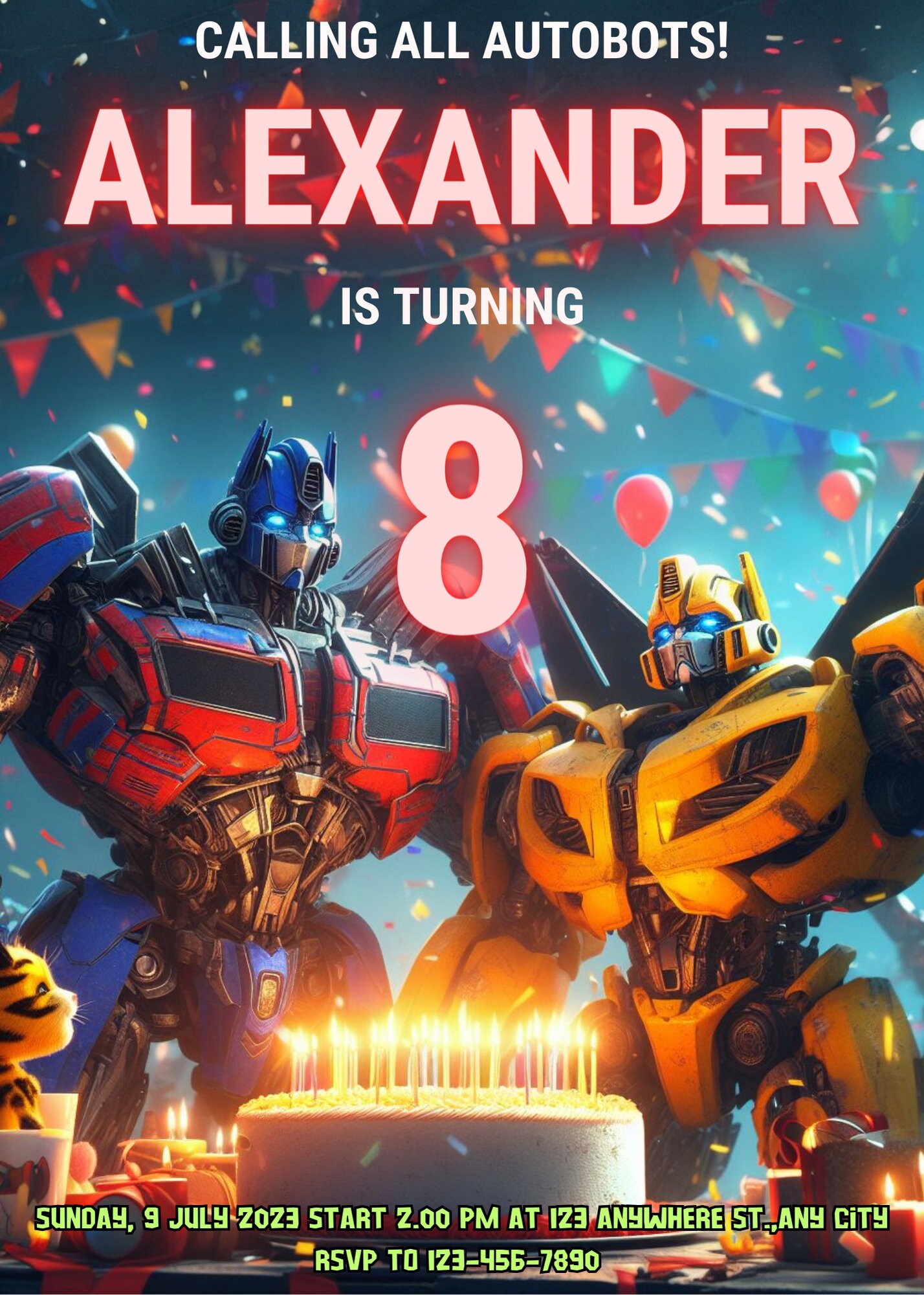 Plantilla editable de invitación a fiesta de cumpleaños de Transformers ...