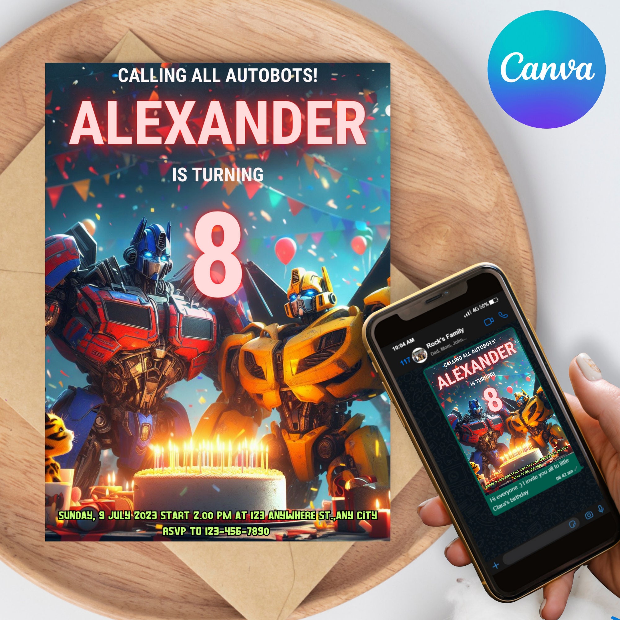 Plantilla editable de invitación a fiesta de cumpleaños de Transformers ...