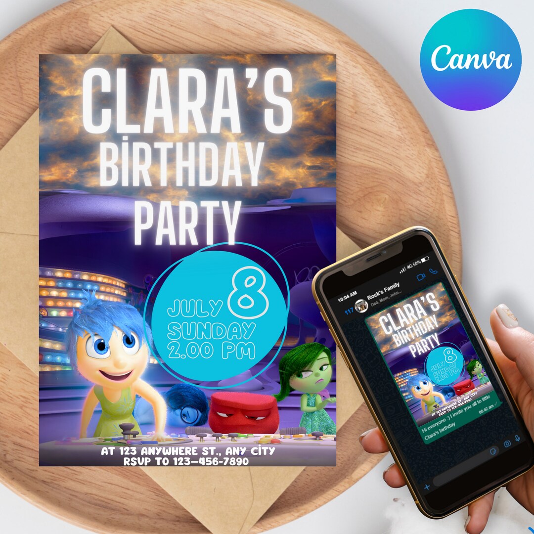 Editable Inside Out Birthday Party Invitation Template,inside Out ...