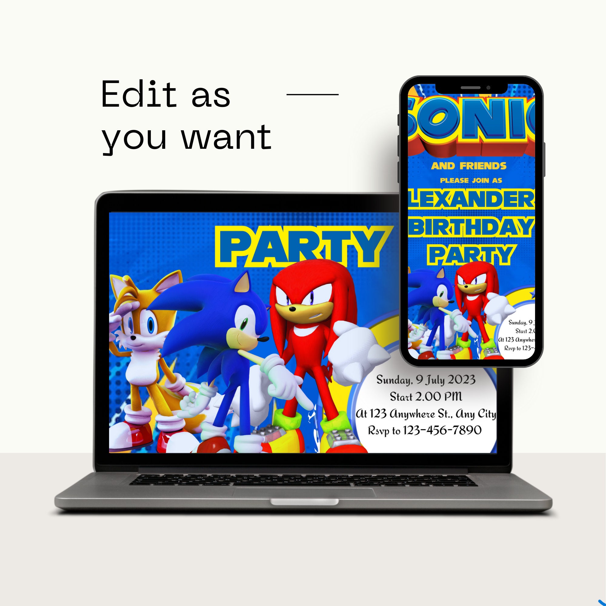 Editable Sonic Birthday Party Invitation Template,sonic the Hedgehog ...