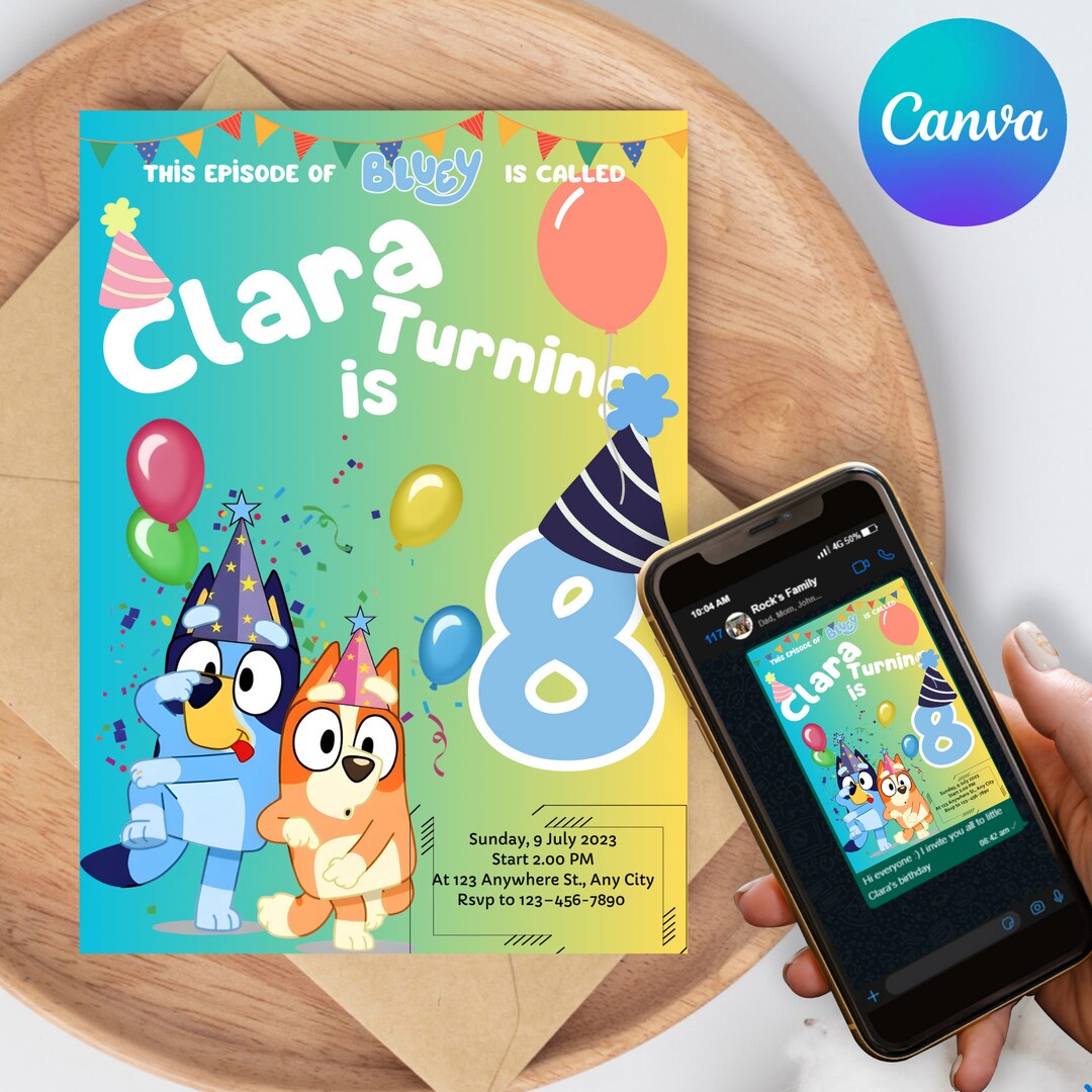 Editable Bluey Birthday Party Invitation Template,bluey Invite for Kids ...