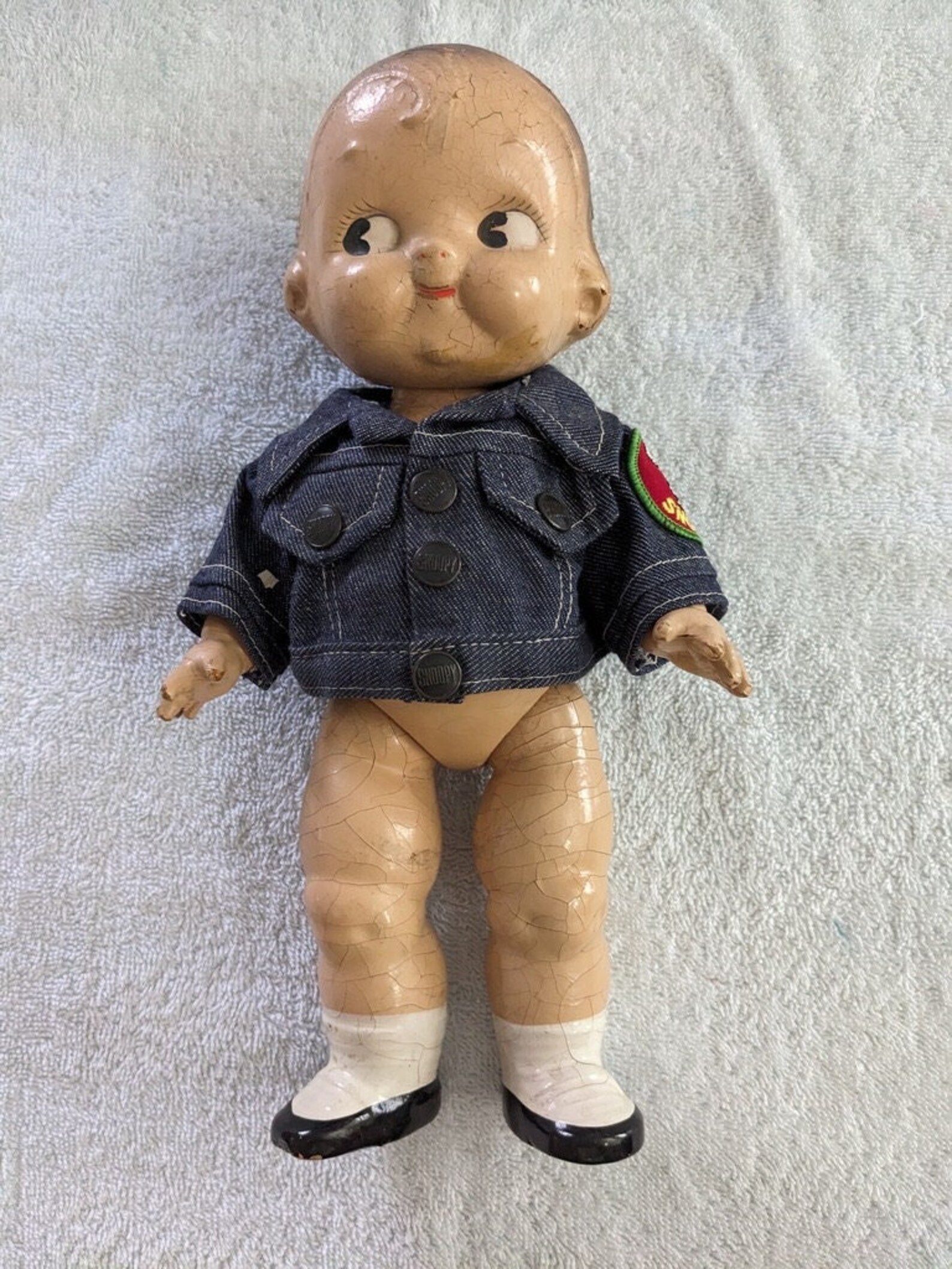 12 1/2" Composite Campbell's Kid Doll Wearing Jean Jacket Jointed Arms ...