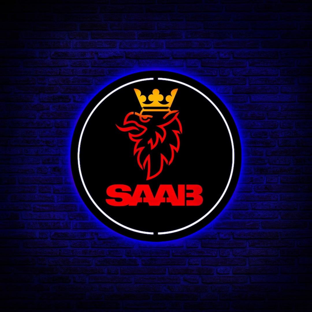 Saab Metal Led Wall Sign, Car Logo Metal Led Wall Art, Home Office ...