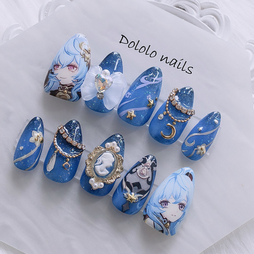 Genshin Anime Portrait Nails Kawaii 3D Press on 10 Pcs Set Kotori ...