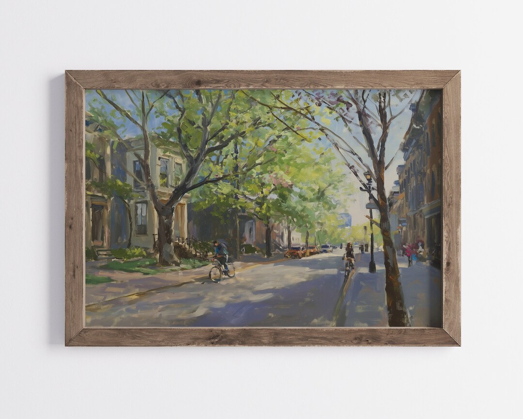 Vintage American Spring City Digital Art, Antique Farmhouse Town Wall ...