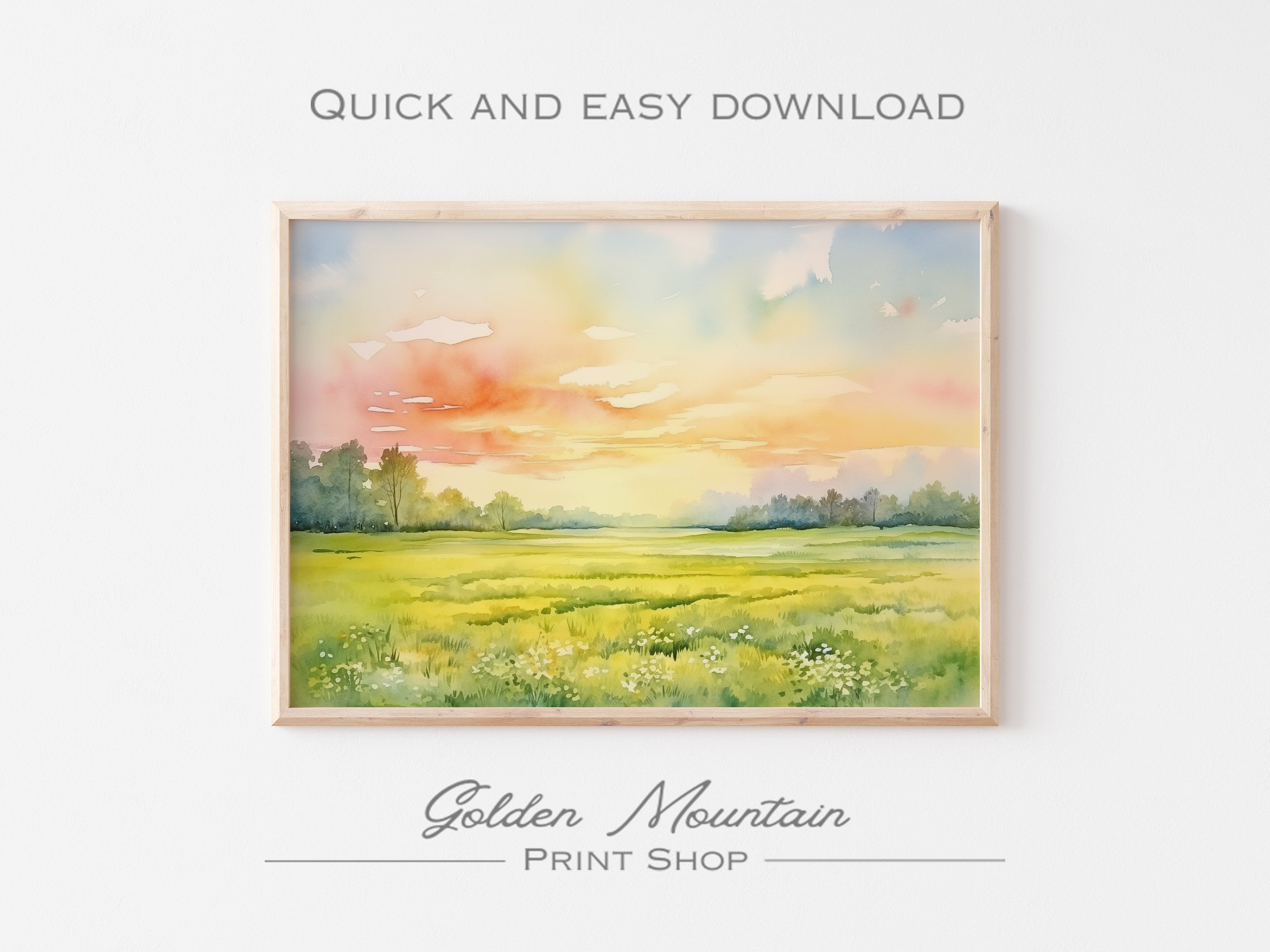 Spring Landscape Print, Summer Sunset Wall Art, Seasonal Scenery ...