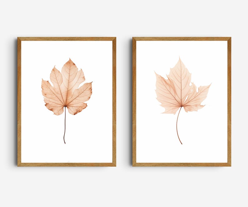 Set of 4 Neutral Fall Leaf Prints – Minimalist Botanical Wall Art ...