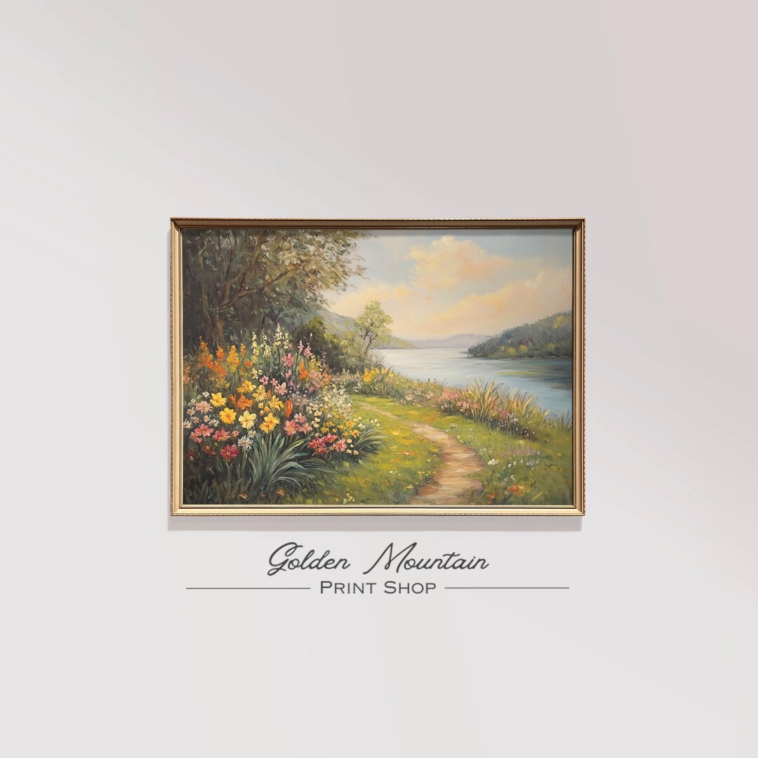 Printable Spring Flower Landscape Painting, Spring Wildflower Field ...