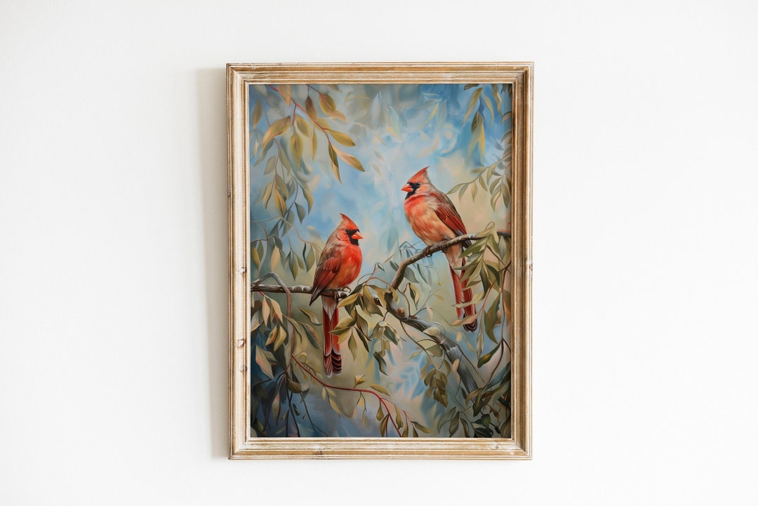 Vintage Cardinal Bird Print, Antique Bird Nature Oil Painting ...