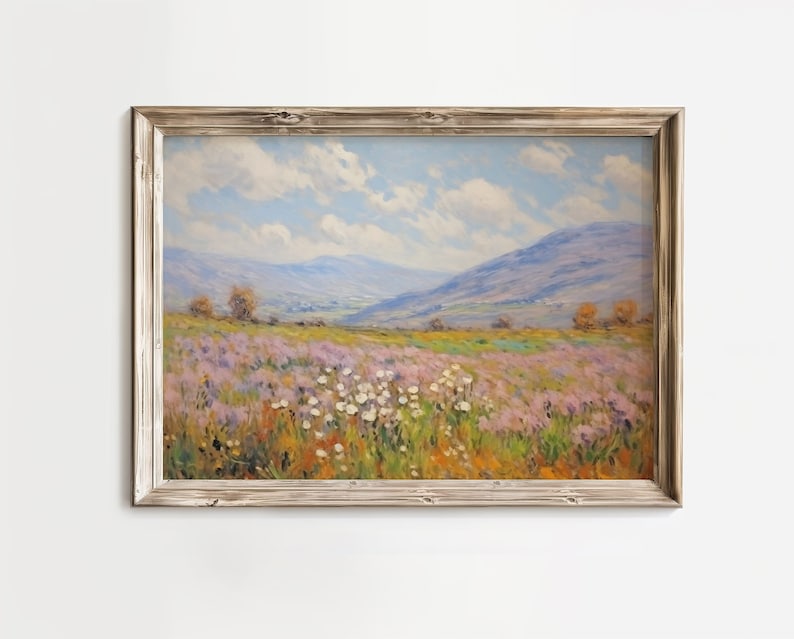Spring Scenery Landscape Print, Farmhouse Decor, Flower Field Oil ...