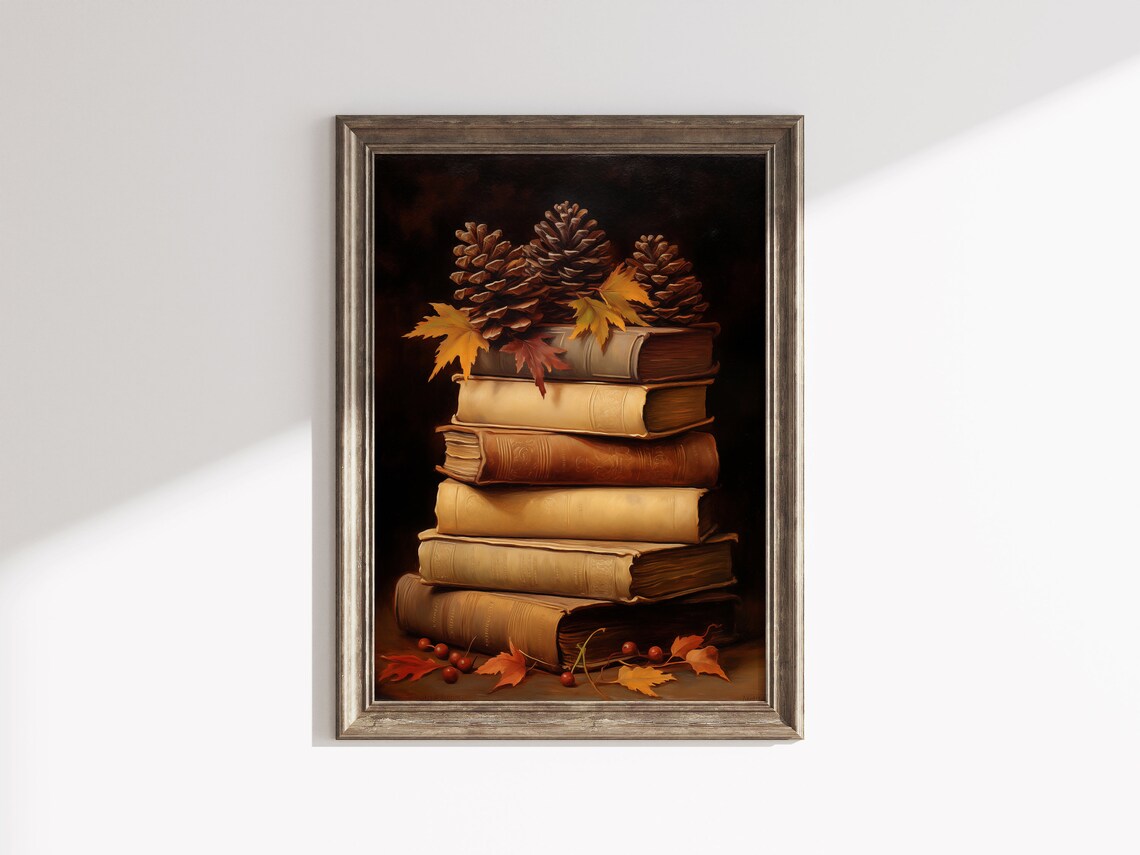 Vintage Moody Autumn Print Wall Art Book Art Still Life Printable Oil ...