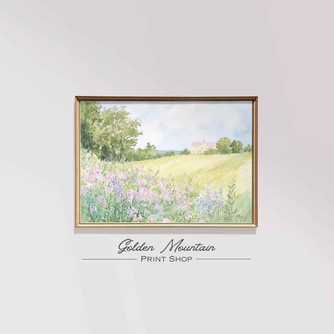 Spring Wildflower Field Print, Spring Minimalist Landscape Painting ...