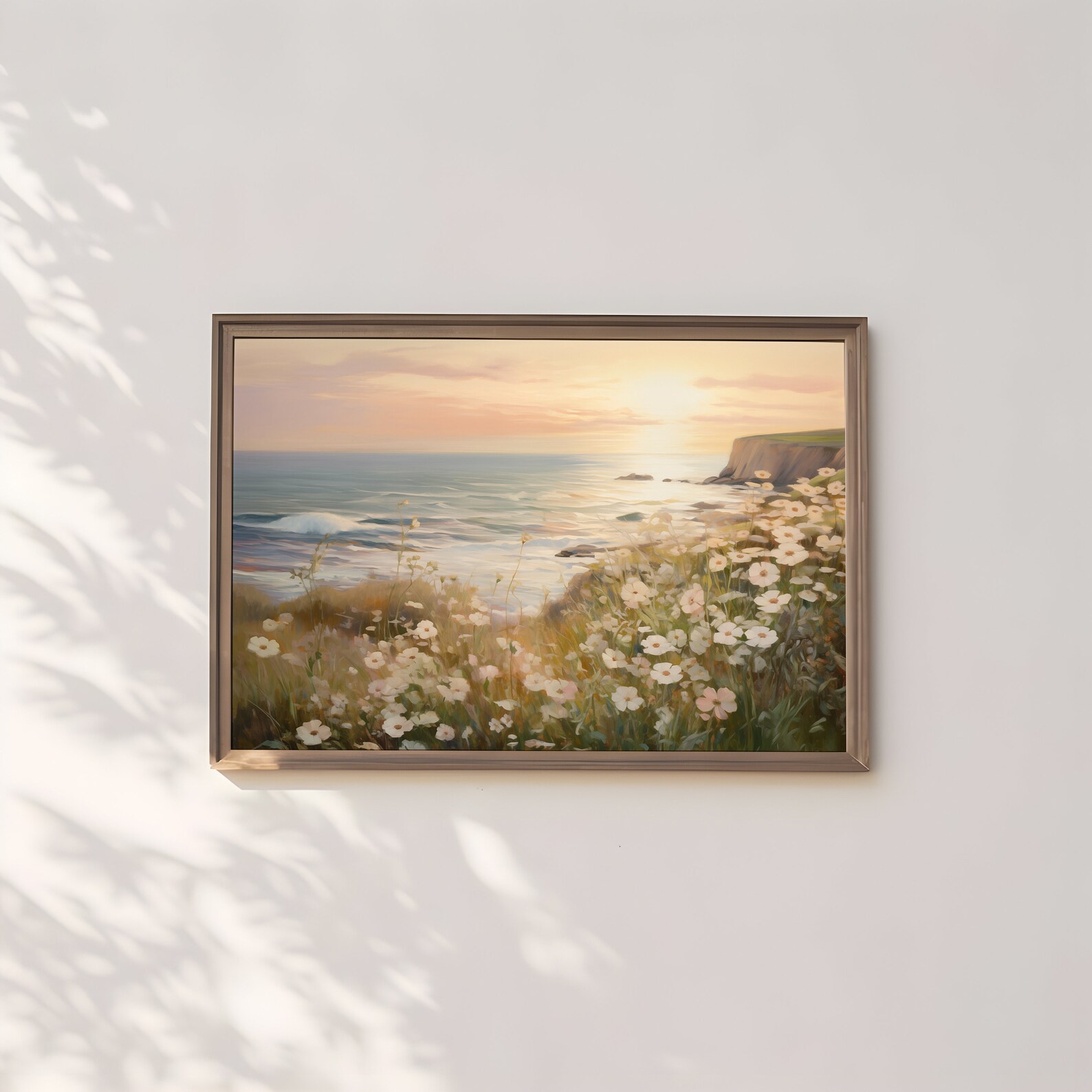 Farmhouse Summer Sunset Wall Art, Cottagecore Sea Sunrise Flower Print ...