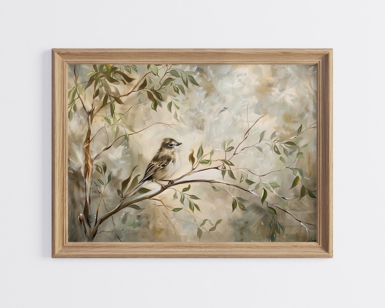 Vintage Spring Bird Wall Art, Rustic Summer Trees Digital Print ...