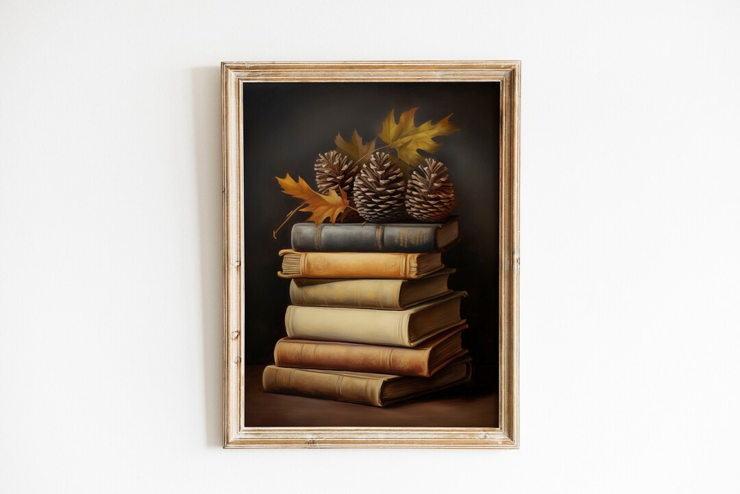 Vintage Moody Fall Oil Painting Rustic Fall Decor Wall Art Book Art ...